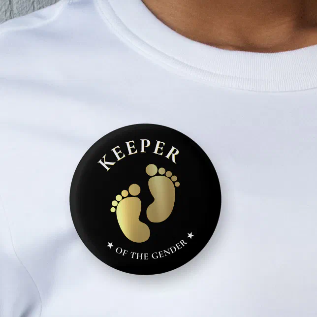 Keeper of the Gender Golden Footprint Baby Shower Button | Zazzle