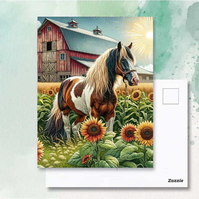 Keeping in Touch | Pretty Horse on Rustic Farm Postcard | Zazzle