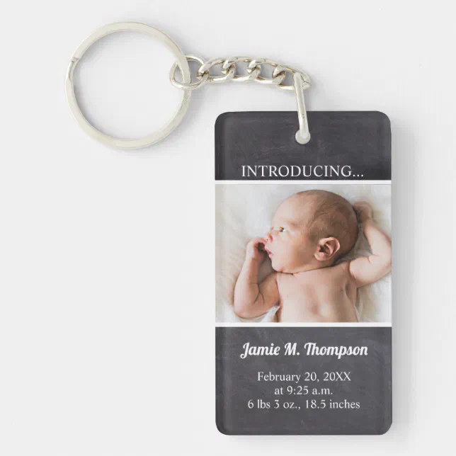 Keepsake Baby Photo Introducing Baby Custom Keychain | Zazzle