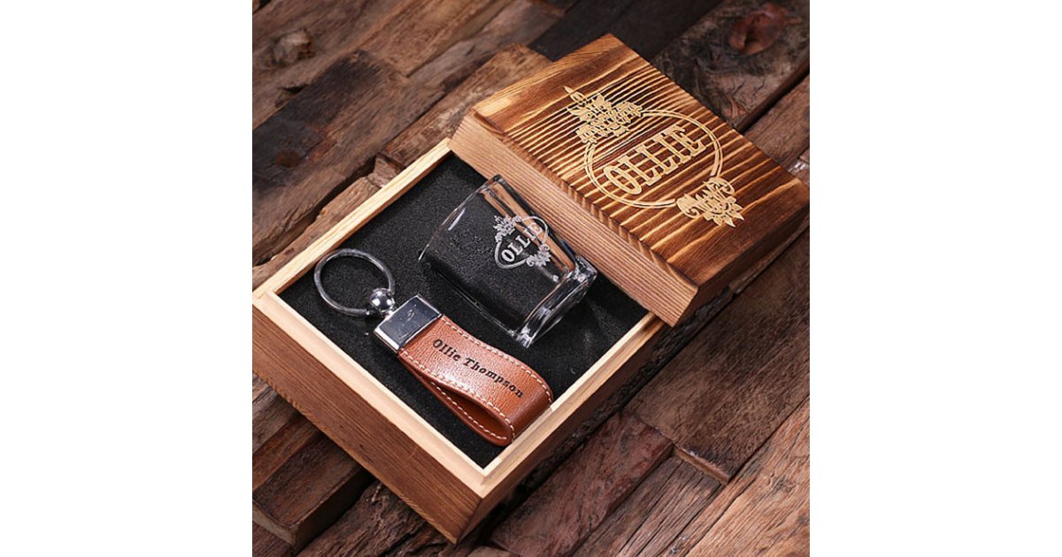 Keepsake Box, Leather Keychain & Shot Glass | Zazzle
