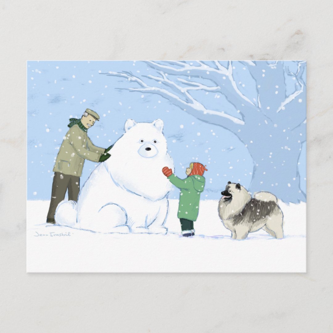 Keeshond Snow Dog | Cute Keesie WInter Scene Postcard | Zazzle
