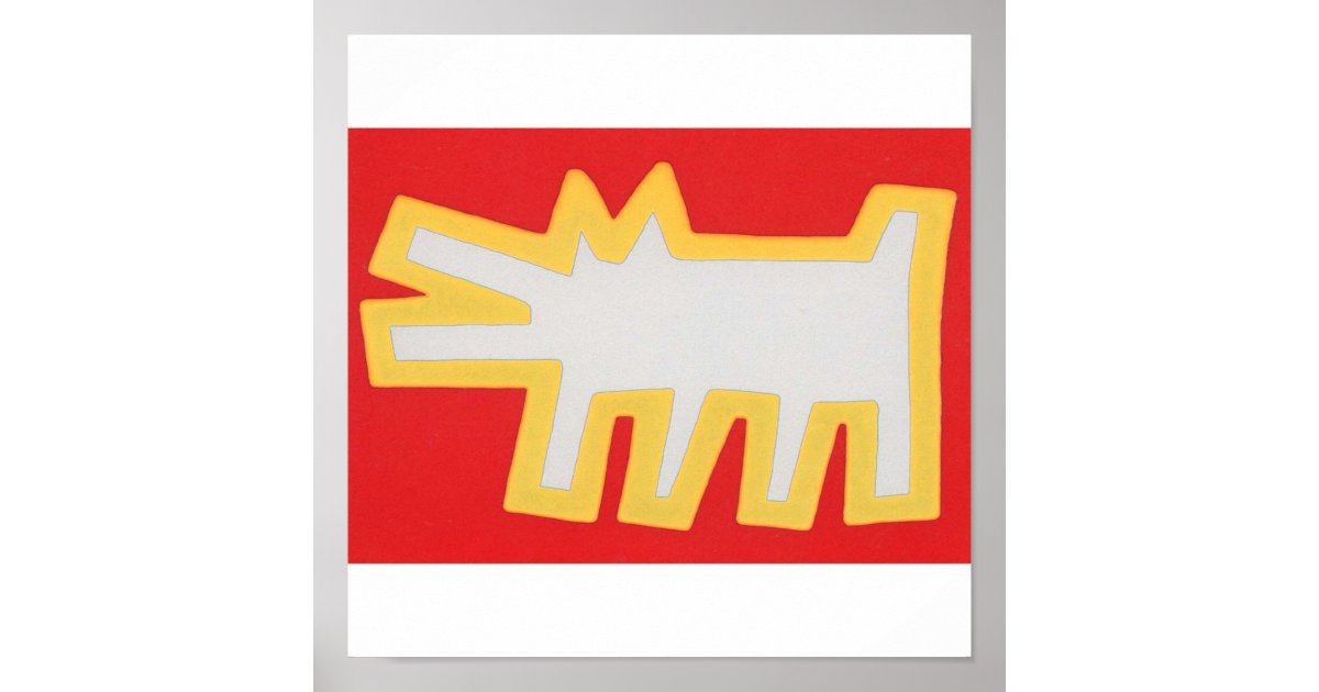 Keith Haring Dog Red and Yellow Design Poster | Zazzle