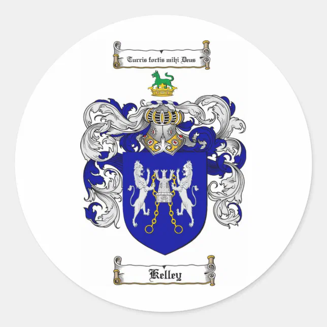 KELLEY FAMILY CREST - KELLEY COAT OF ARMS CLASSIC ROUND STICKER | Zazzle