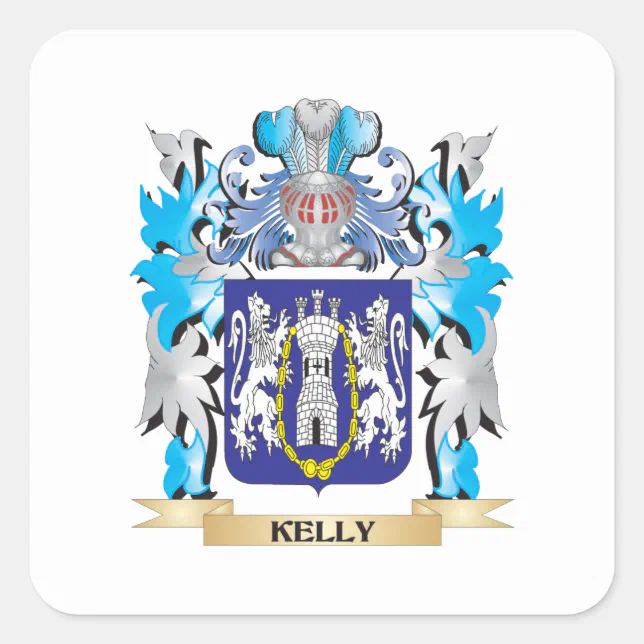 Kelly Coat of Arms - Family Crest Square Sticker | Zazzle