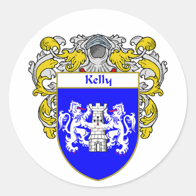 Kelly Coat of Arms (Mantled) Classic Round Sticker | Zazzle