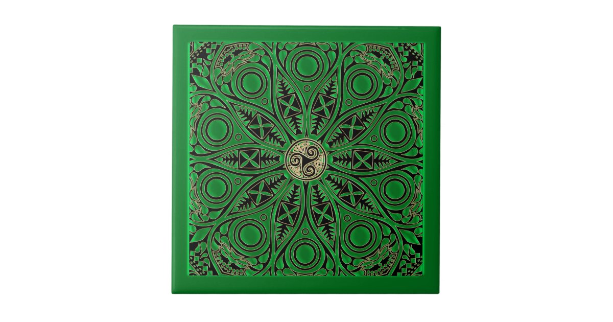 Kelly Green Triskele Mandala Ceramic Tile | Zazzle