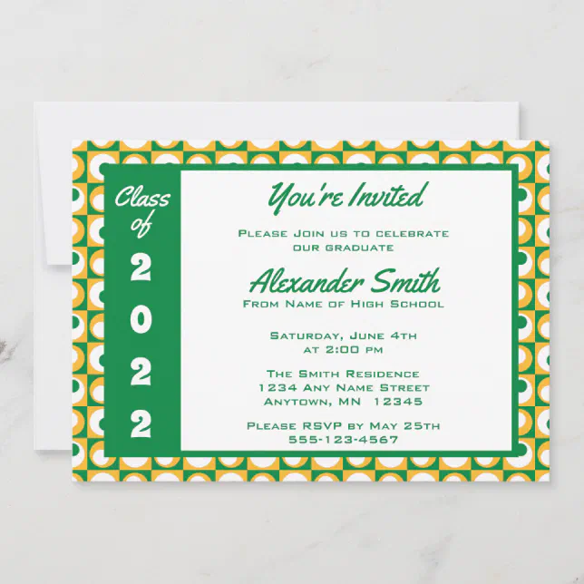 Kelly Green White Gold Square Dot Graduation Party Invitation | Zazzle