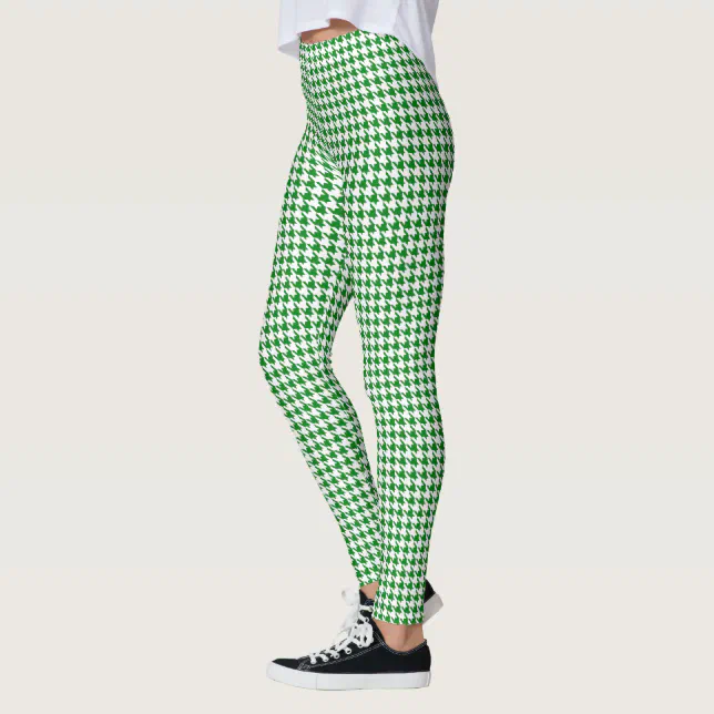 Kelly Green White Houndstooth Leggings | Zazzle