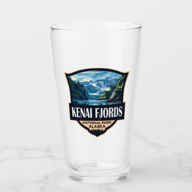 Kenai Fjords National Park Illustration Retro Art Glass | Zazzle