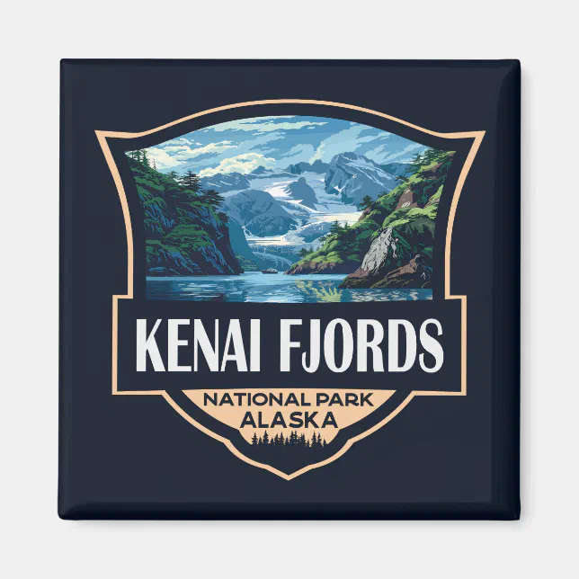 Kenai Fjords National Park Illustration Retro Art Magnet | Zazzle