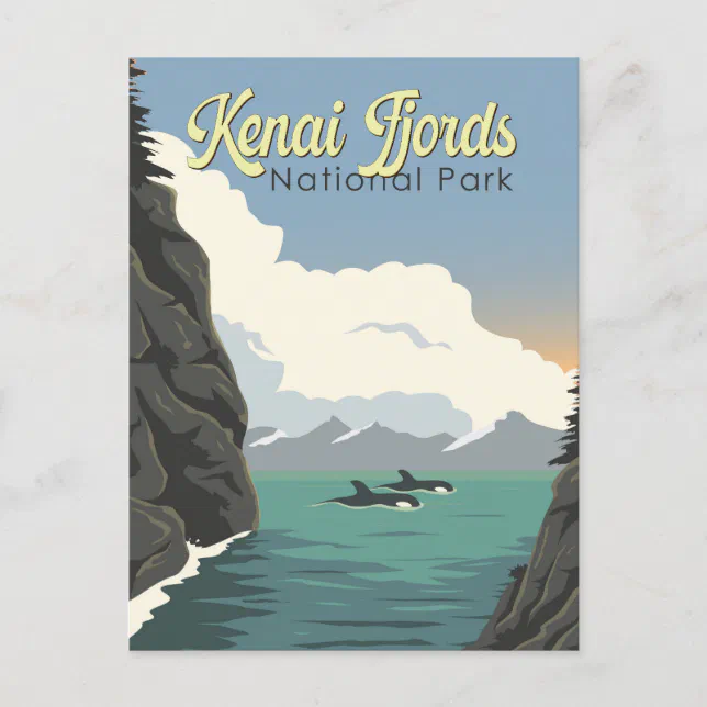 Kenai Fjords National Park Illustration Travel Art Postcard | Zazzle