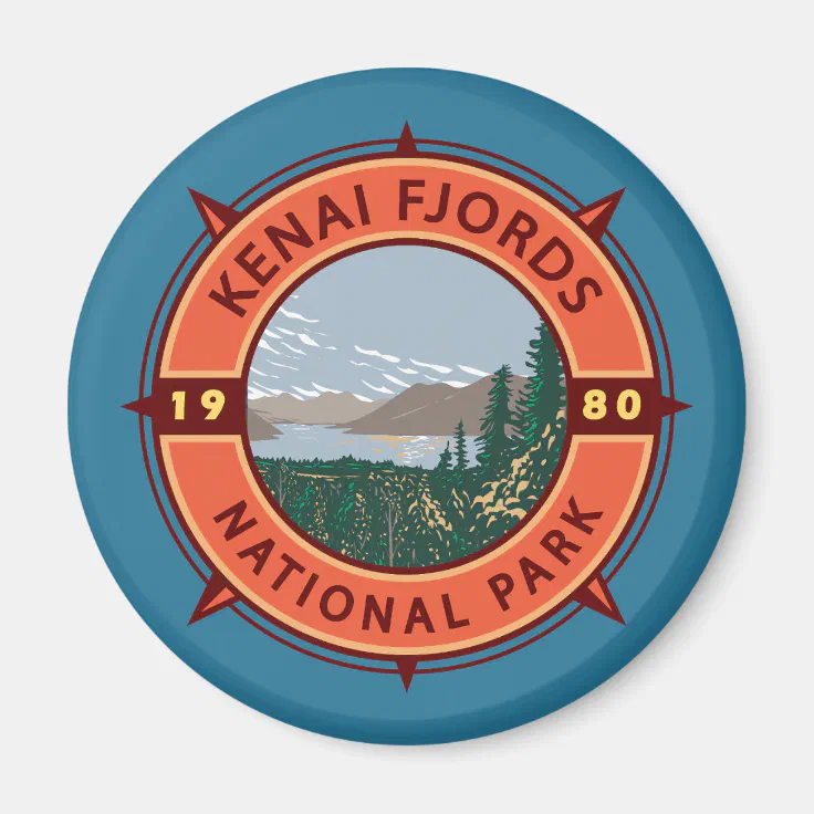 Kenai Fjords National Park Retro Compass Emblem Magnet | Zazzle