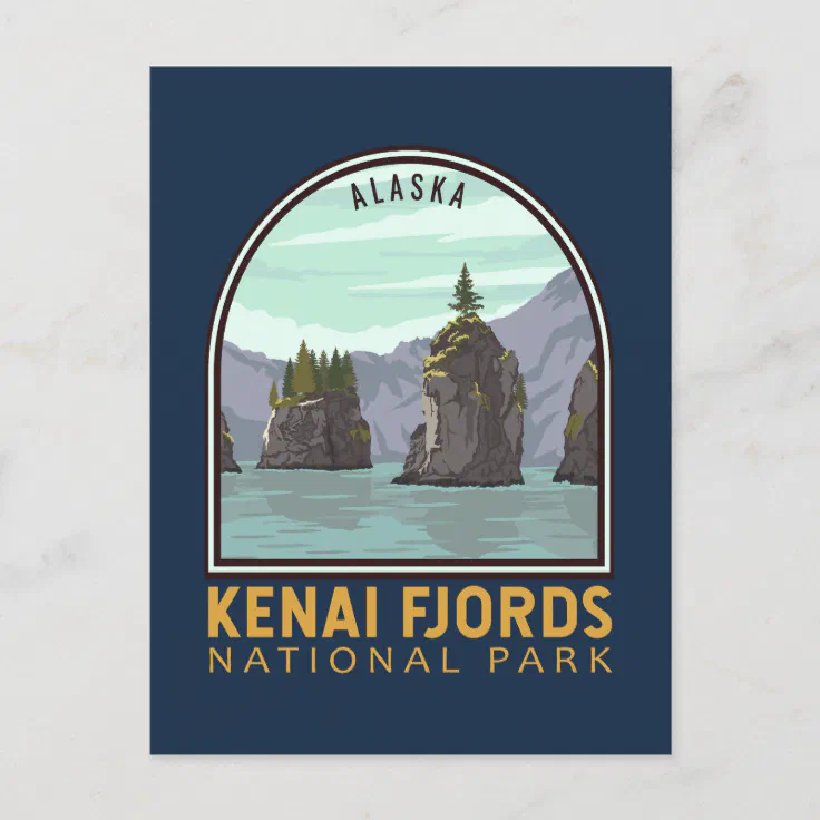 Kenai Fjords National Park Vintage Emblem Postcard | Zazzle