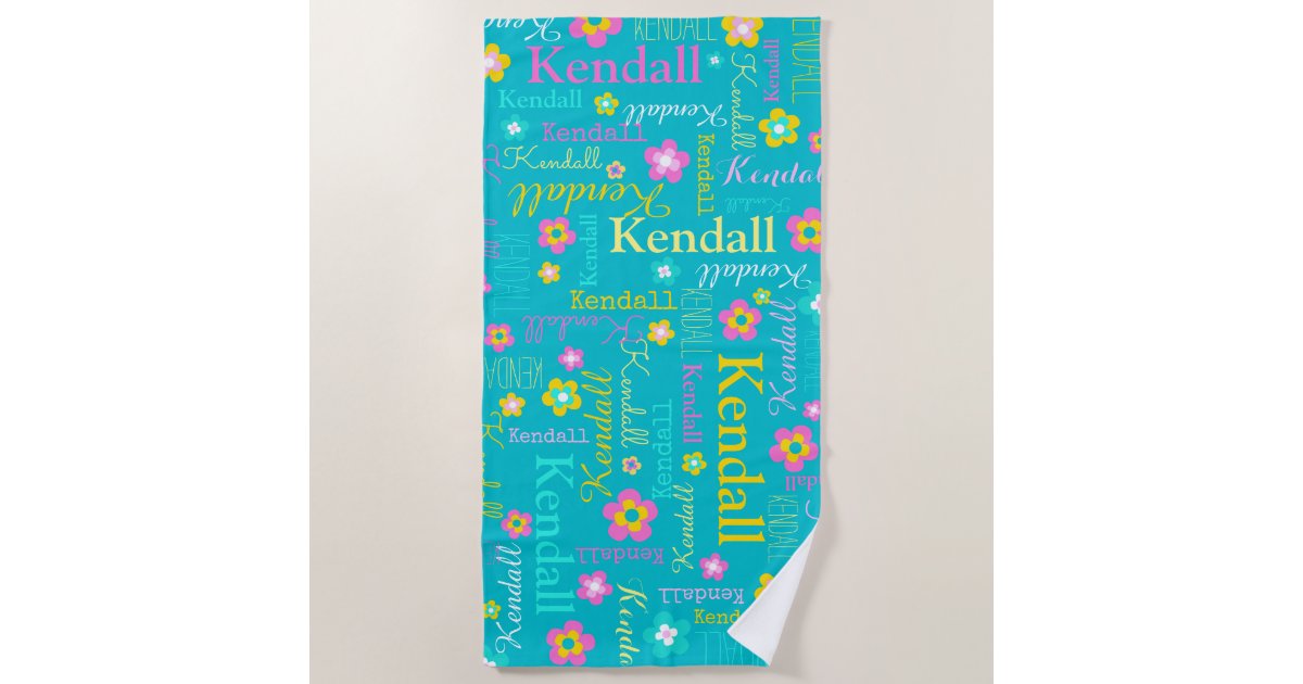 Kendall flowers name beach towel | Zazzle
