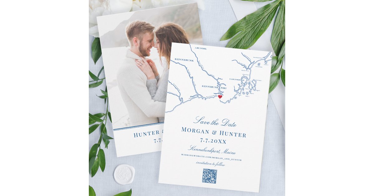 Kennebunkport Maine Elegant Map QR code Wedding Save The Date | Zazzle