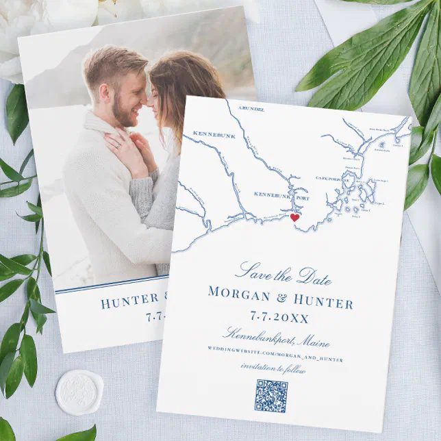 Kennebunkport Maine Elegant Map QR code Wedding Save The Date | Zazzle