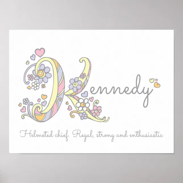 Kennedy name and meaning doodle initial art poster | Zazzle