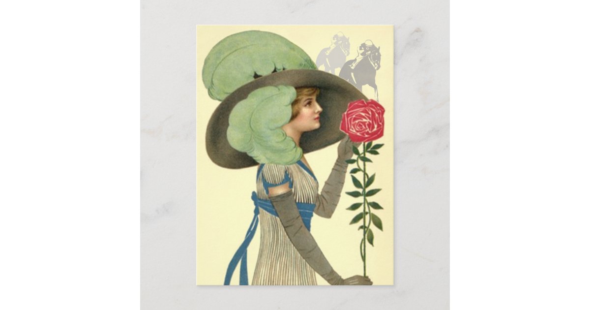 Kentucky Derby Hat & Rose Postcards Horse Racing | Zazzle