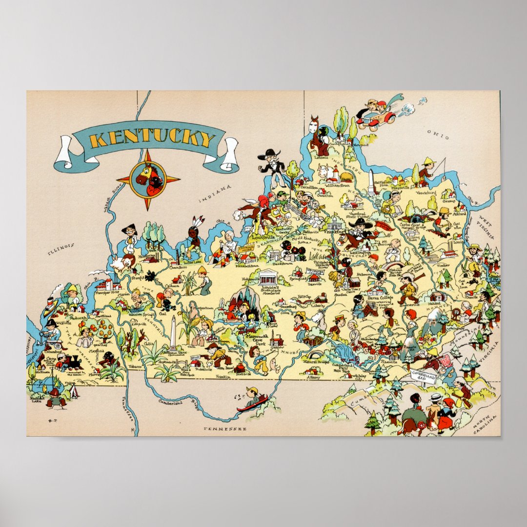 Kentucky Funny Vintage Map Poster | Zazzle