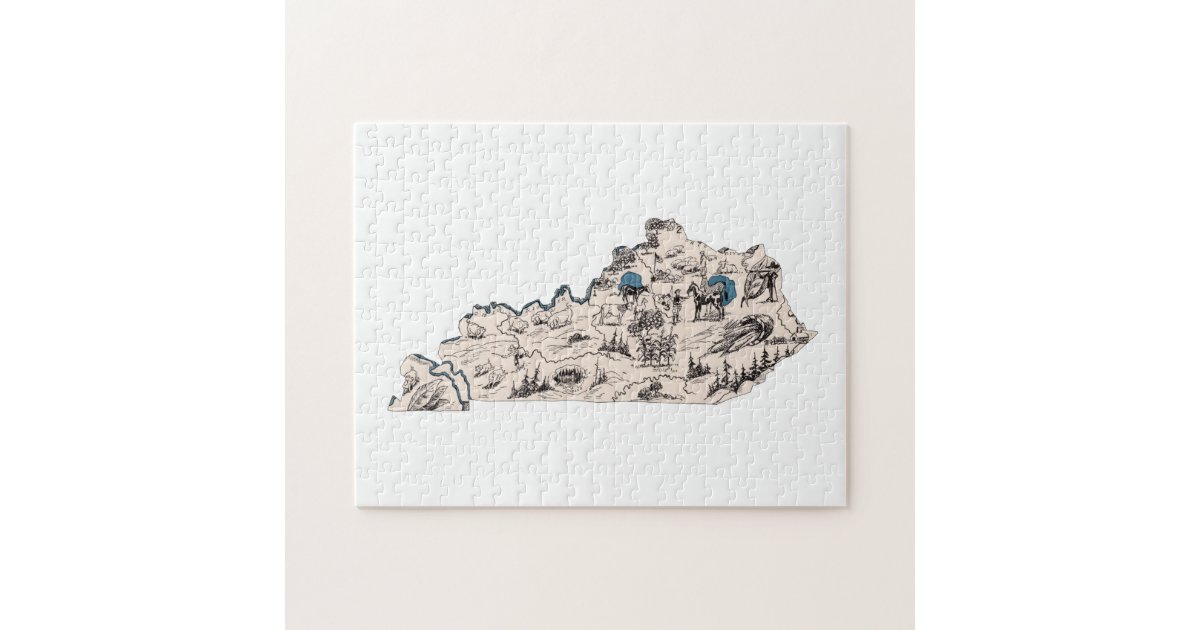 Kentucky Shaped Kentuckian Vintage Picture Map Jigsaw Puzzle | Zazzle