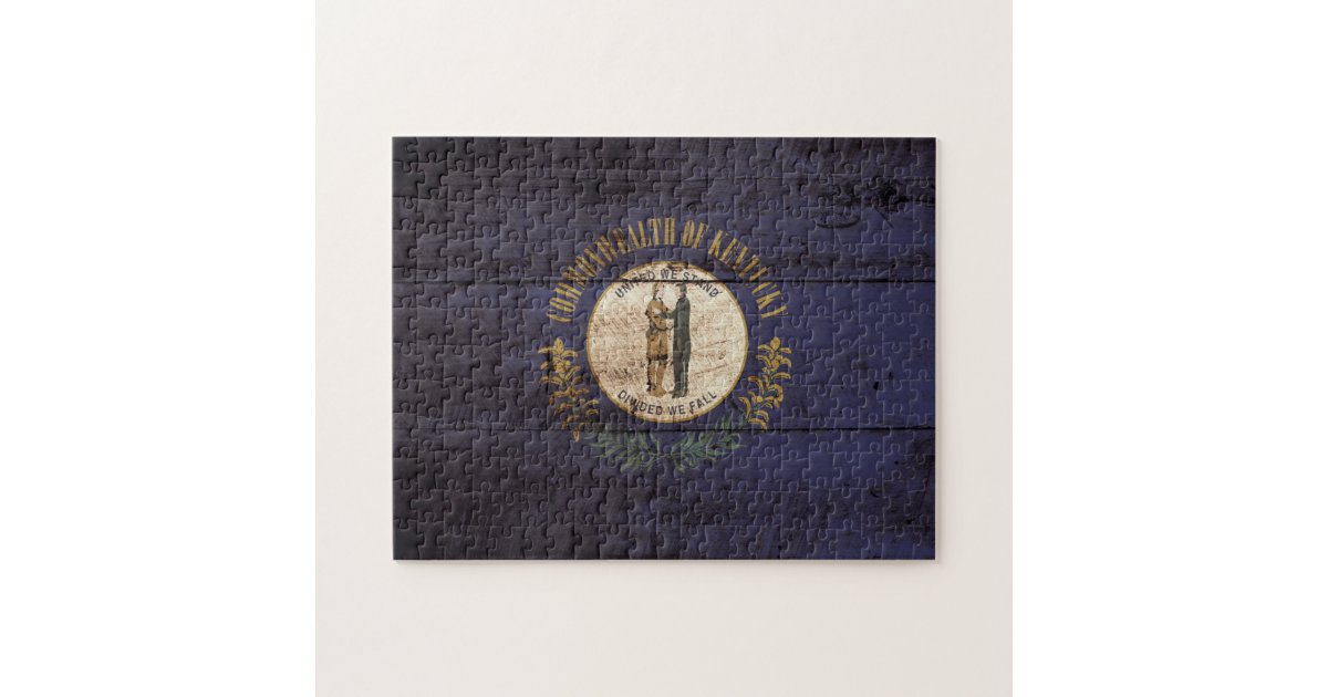 Kentucky State Flag on Old Wood Grain Jigsaw Puzzle | Zazzle