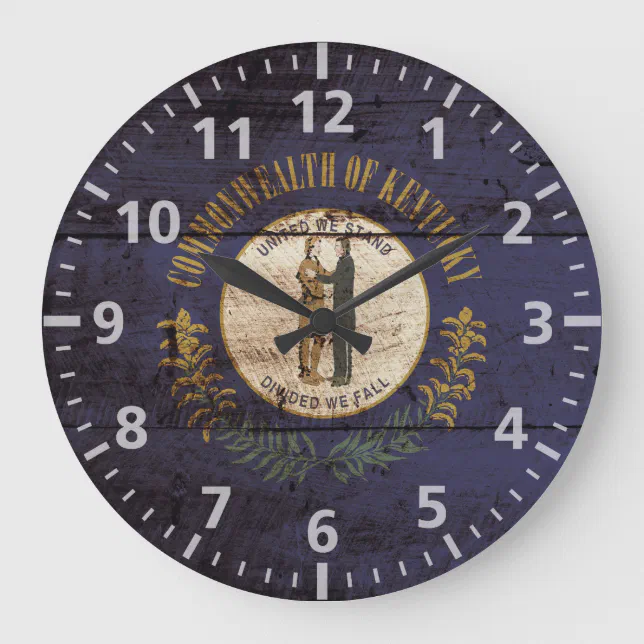 Kentucky State Flag on Old Wood Grain Large Clock | Zazzle