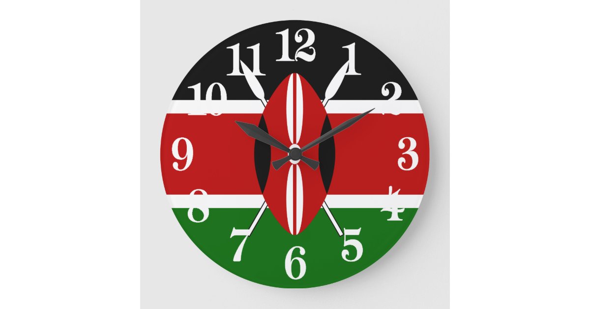 Kenya Maasai flag Bendera ya Kenya Large Clock | Zazzle