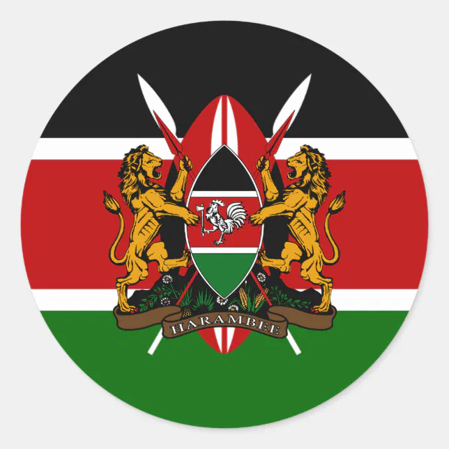 Kenyan Flag & Coat of Arms, Flag of Kenya Classic Round Sticker | Zazzle