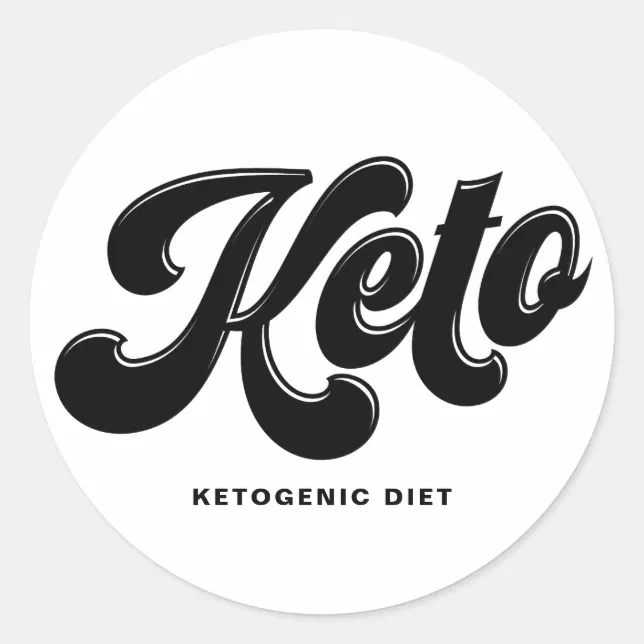 Keto Black Retro Script Typography Personalized Classic Round Sticker ...