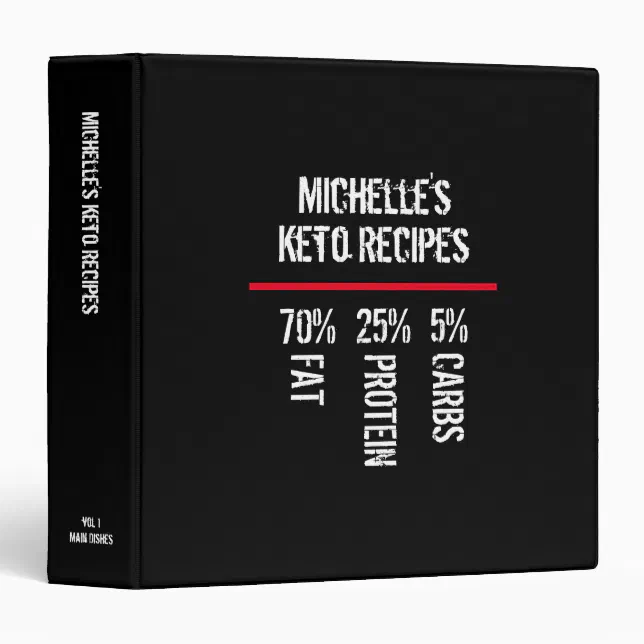 Keto Recipe Book and Low Carb Food List 3 Ring Binder | Zazzle