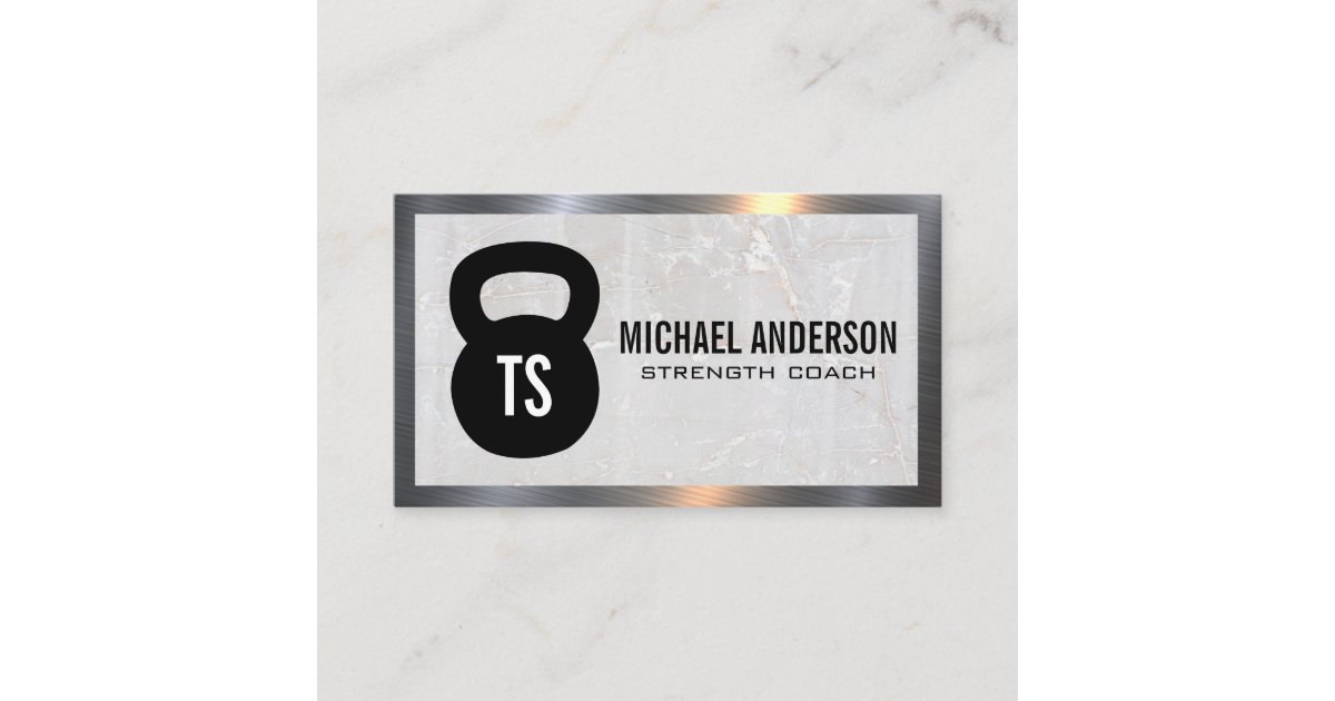 Kettle Bell Logo | Concrete | Metal Business Card | Zazzle