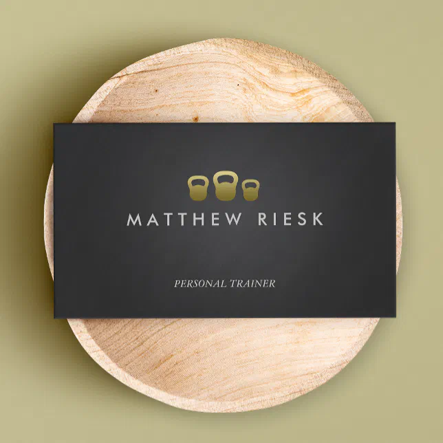 Kettle Bell Personal Trainer Fitness Black Business Card | Zazzle