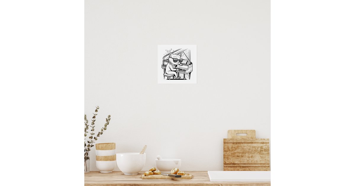 Kewl Jazzy Cat with sunglasses playing piano Poster | Zazzle