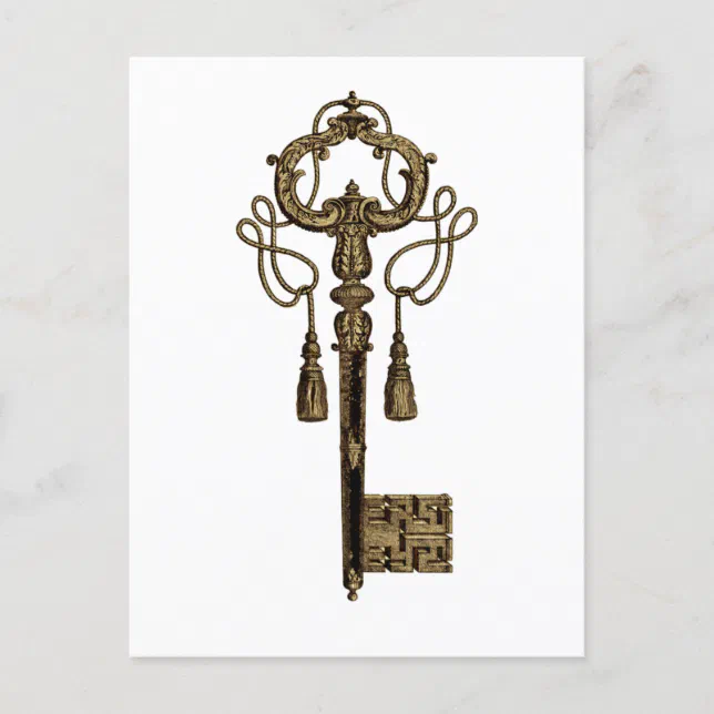 Key Heart Antique Vintage Illustration Postcard | Zazzle