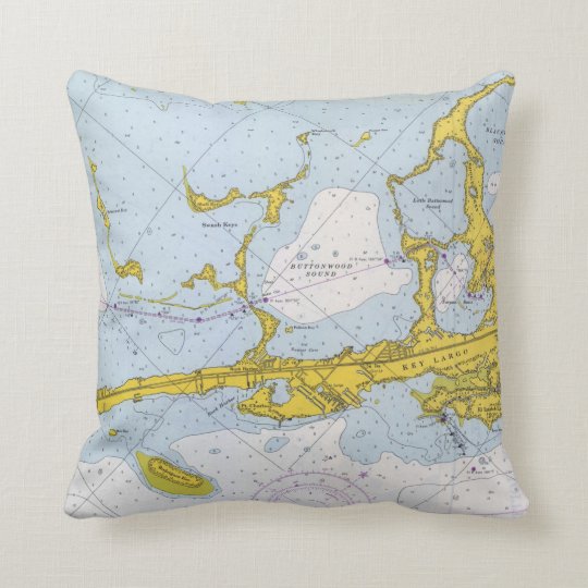 Key Largo nautical chart map Throw Pillow | Zazzle.com