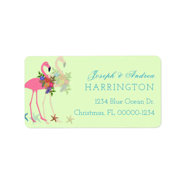 Key Lime Flamingos Christmas Address Labels | Zazzle