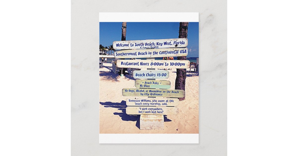 key west florida beach sign postcard | Zazzle