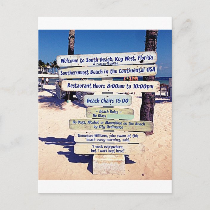 key west florida beach sign postcard | Zazzle.com