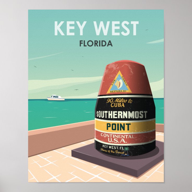 Key West Florida Mile Zero Vintage Travel Poster | Zazzle