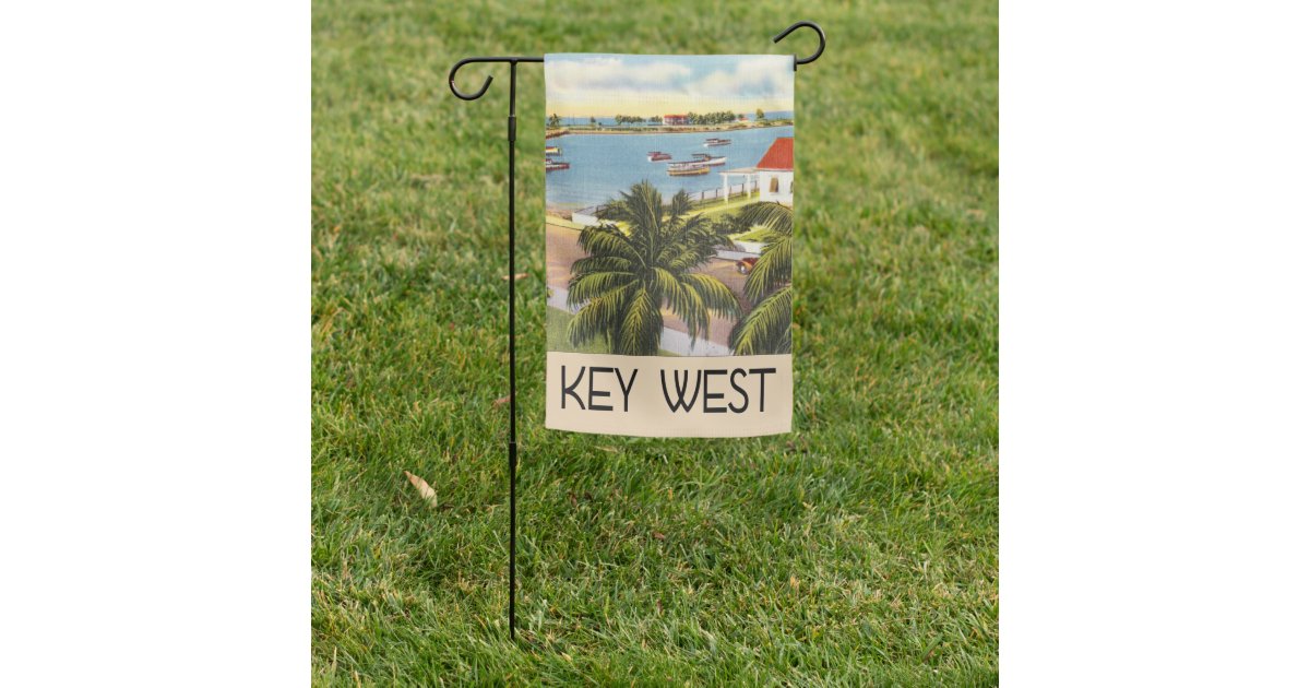 Key West Florida vintage harbor scene Garden Flag | Zazzle