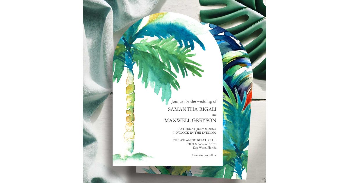 Key West Inspired Palm Tree Wedding Invitation | Zazzle