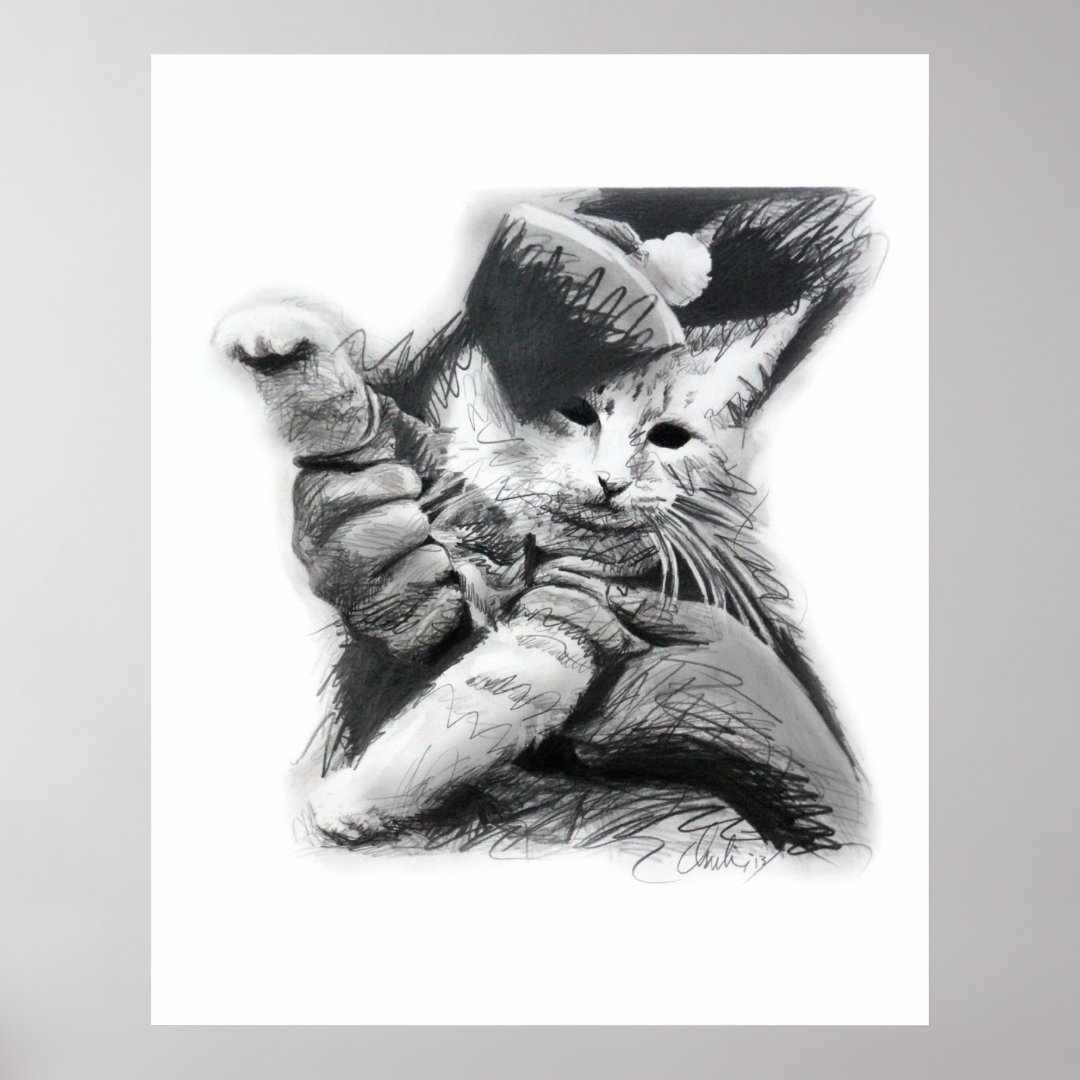 Keyboard Cat Pencil Drawing Poster | Zazzle