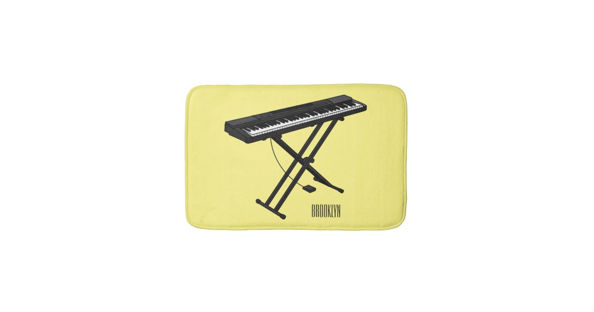 Keyboard piano cartoon illustration bath mat | Zazzle
