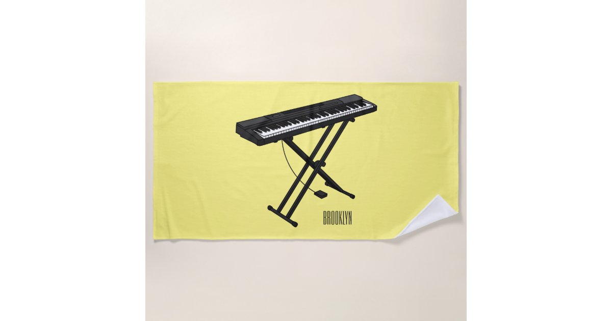 Keyboard piano cartoon illustration beach towel | Zazzle