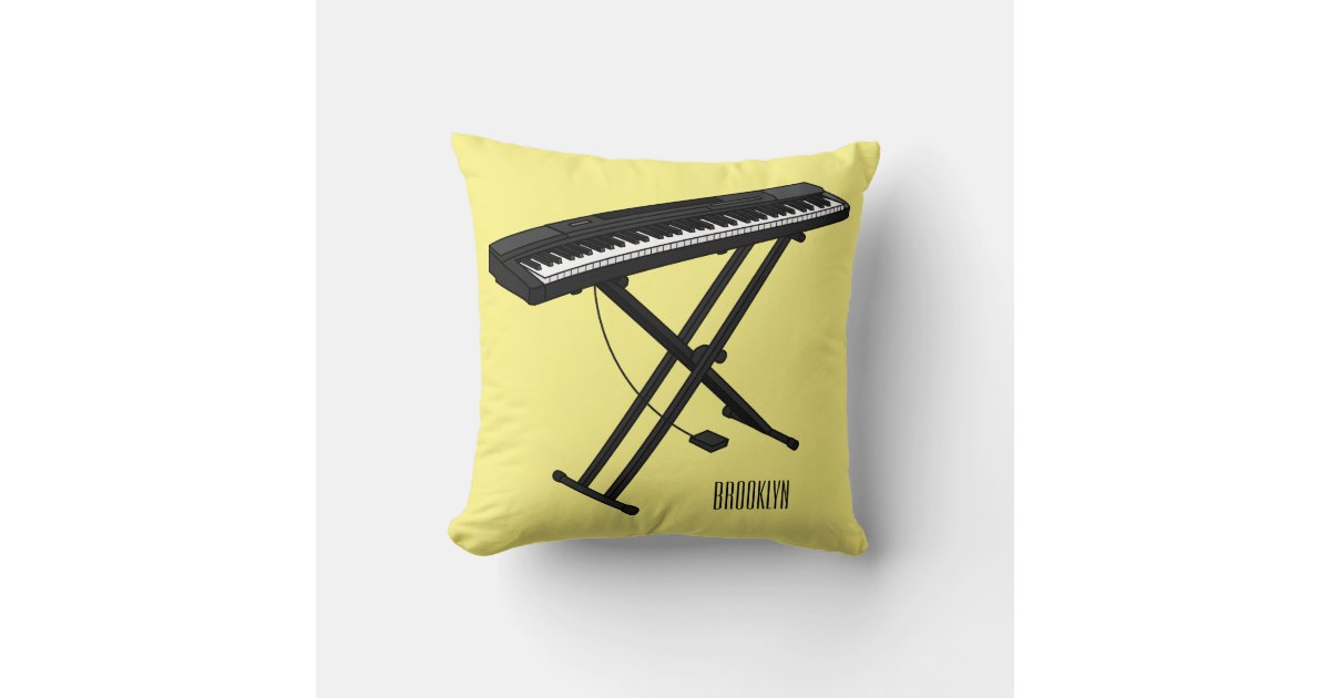 Keyboard piano cartoon illustration throw pillow | Zazzle