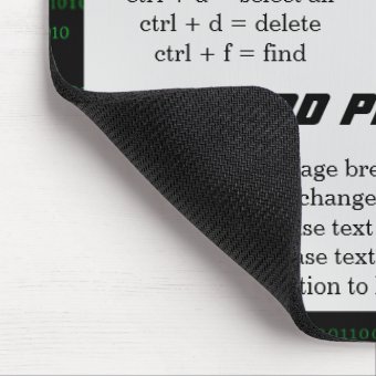 Keyboard Shortcut Cheat Sheet Techy Binary Code Mouse Pad | Zazzle