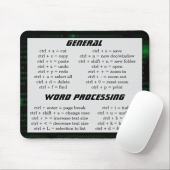 Keyboard Shortcut Cheat Sheet Techy Binary Code Mouse Pad | Zazzle