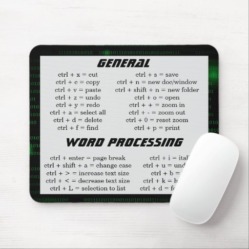 Keyboard Shortcut Cheat Sheet Techy Binary Code Mouse Pad | Zazzle