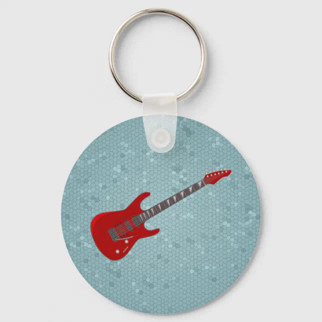 Keychain with electric guitar illustration | Zazzle