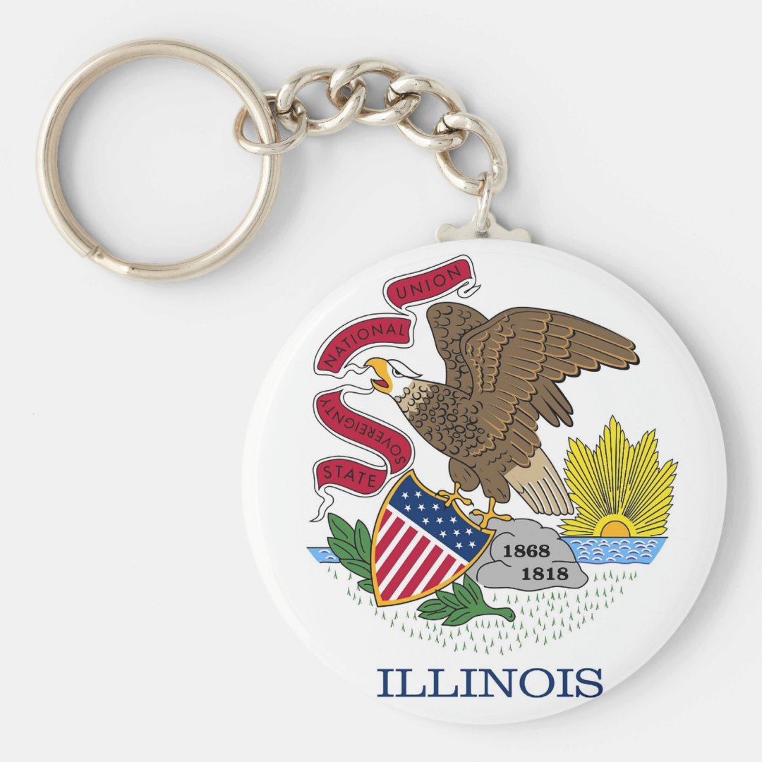 Keychain with Flag of Illinois State | Zazzle